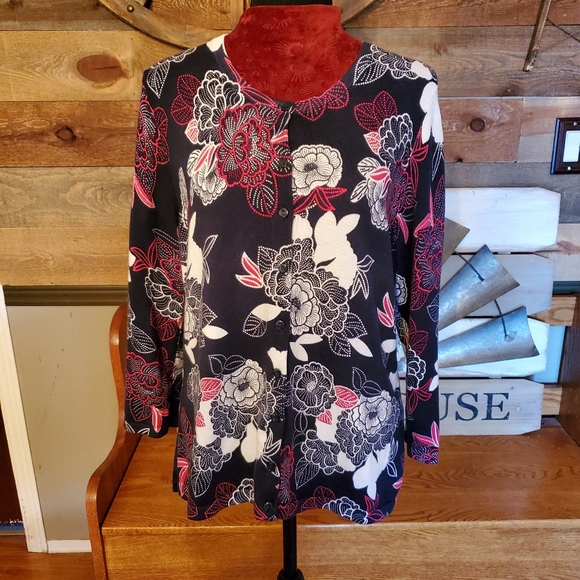 Talbots | Sweaters | Talbots Navy Floral Cardigan Sweater | Poshmark